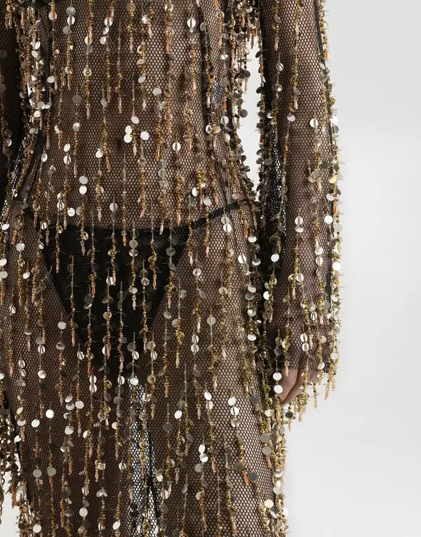 Dolce & Gabbana Long Dress With Fringe And Sequin Embroidery