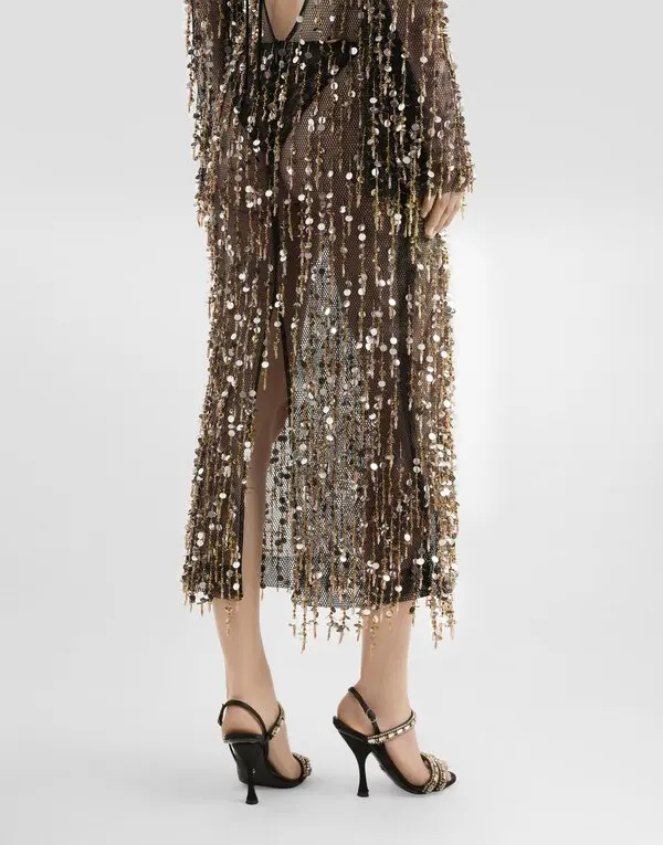 Dolce & Gabbana Long Dress With Fringe And Sequin Embroidery