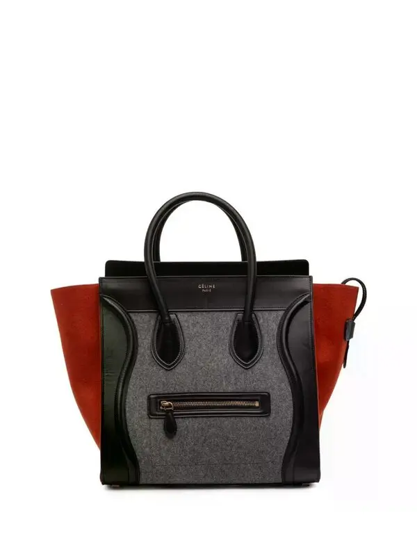 Celine 2014 Mini Tricolor Felt Wool And Calfskin Luggage Tote Bag - Black