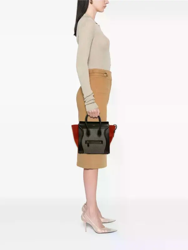 Celine 2014 Mini Tricolor Felt Wool And Calfskin Luggage Tote Bag - Black