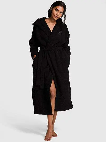 Victoria's Secret Cozy Chenille Hooded Long Robe - Black