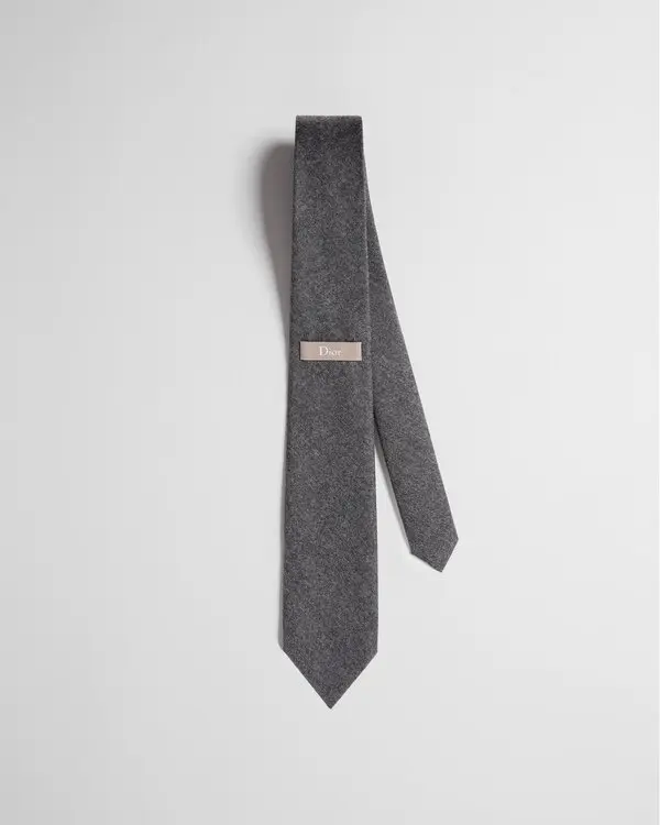 Dior Inverted Tie With Tag - Light Gray Virgin Wool Flannel