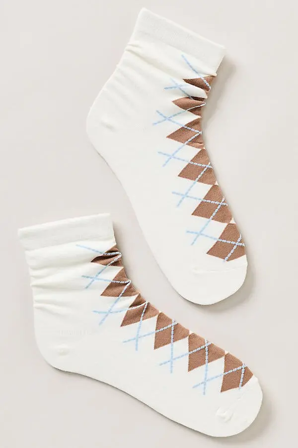 Anthropologie Argyle Trouser Socks - Neutral Brown/blue
