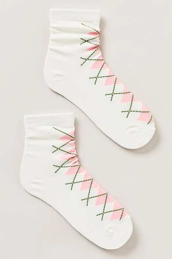 Anthropologie Argyle Trouser Socks - Neutral Pink/green