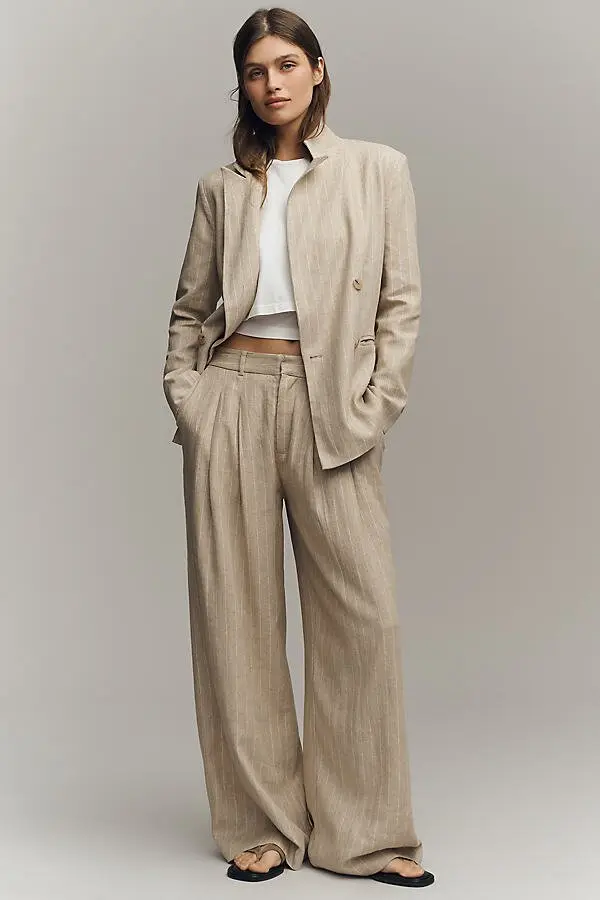 Maeve Avery Linen Blend Stripe Twill Pants