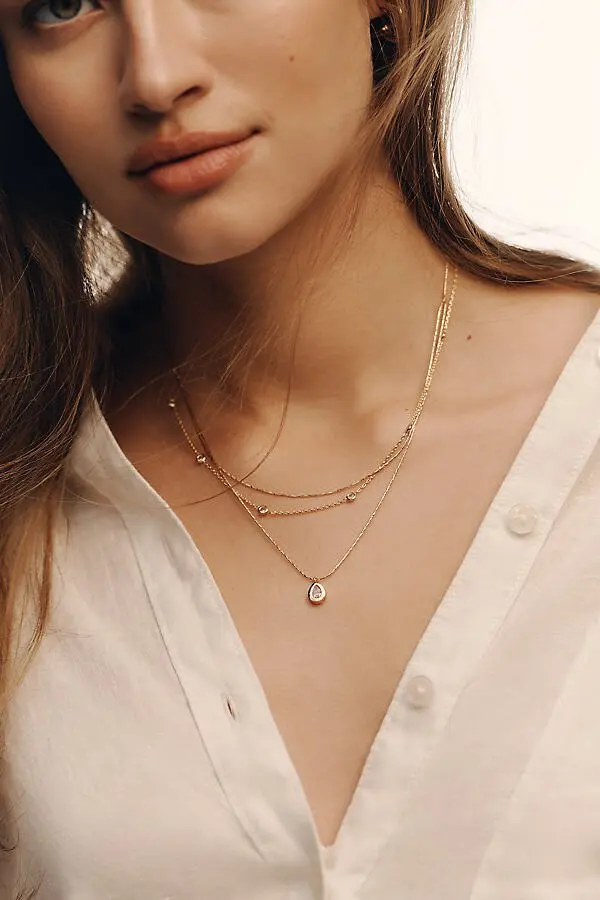 Anthropologie Delicate Layered Crystal Necklace - Gold