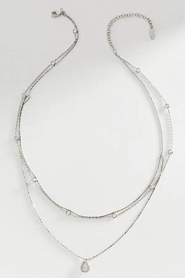 Anthropologie Delicate Layered Crystal Necklace - Silver