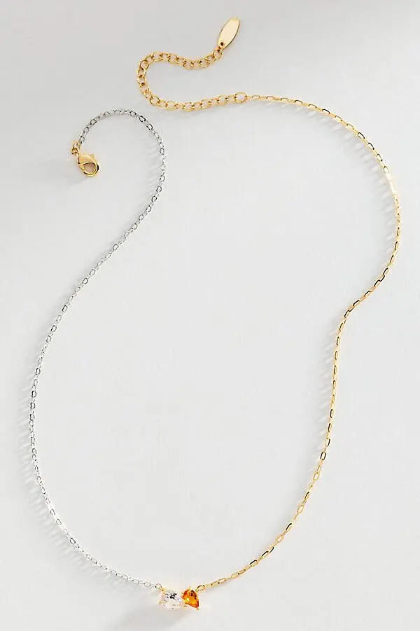 Anthropologie Delicate Mixed Stone Necklace - Clear/topaz