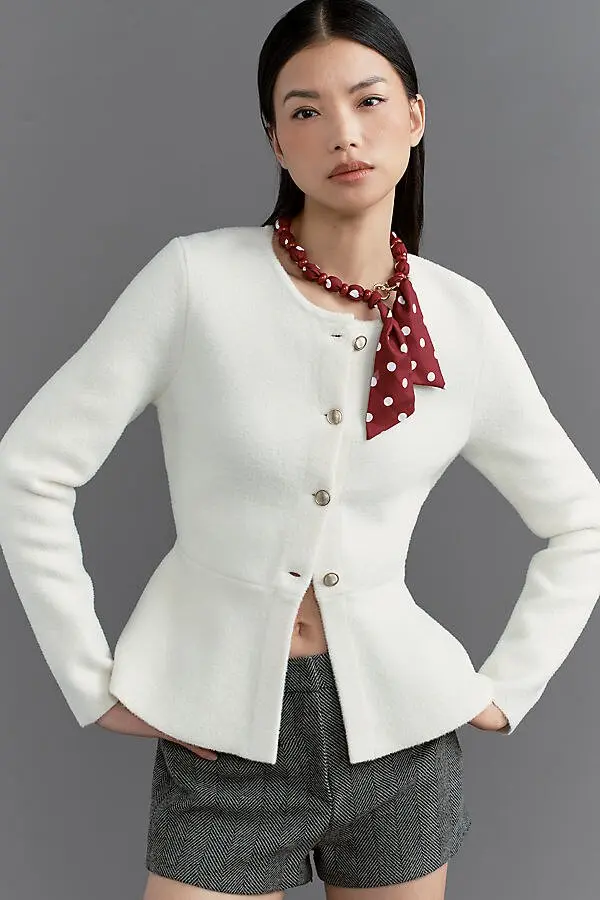 NVLT Sculpted Knit Collarless Blazer Jacket