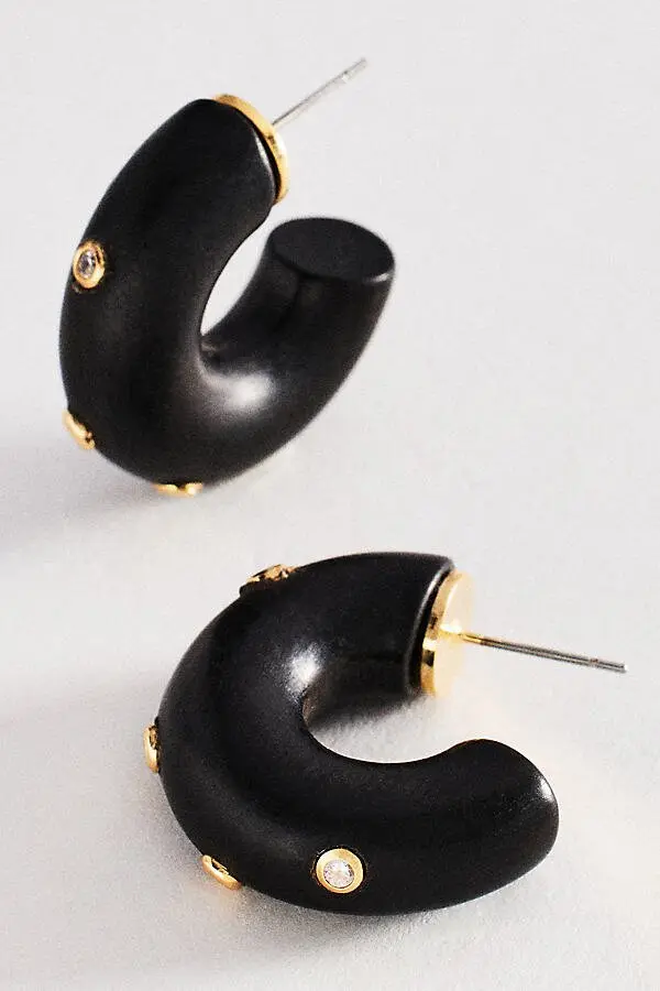 Anthropologie Wood Hoop Earrings - Black Wood
