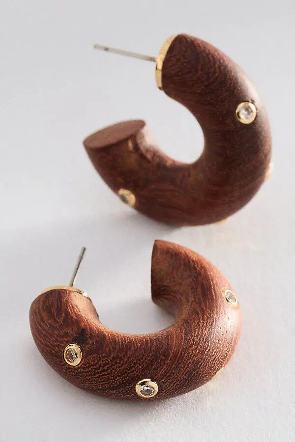 Anthropologie Wood Hoop Earrings - Brown