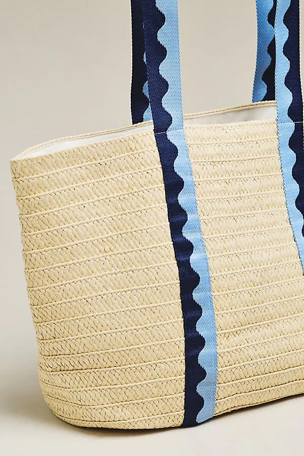 SHIRALEAH Marbella Straw Tote - Blue