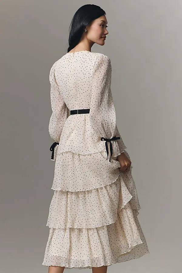 AROSE STUDIO Long-sleeve Tiered Midi Dress