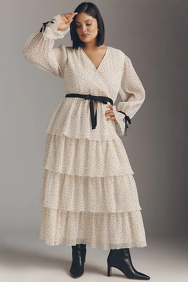 AROSE STUDIO Long-sleeve Tiered Midi Dress