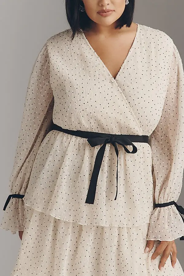 AROSE STUDIO Long-sleeve Tiered Midi Dress