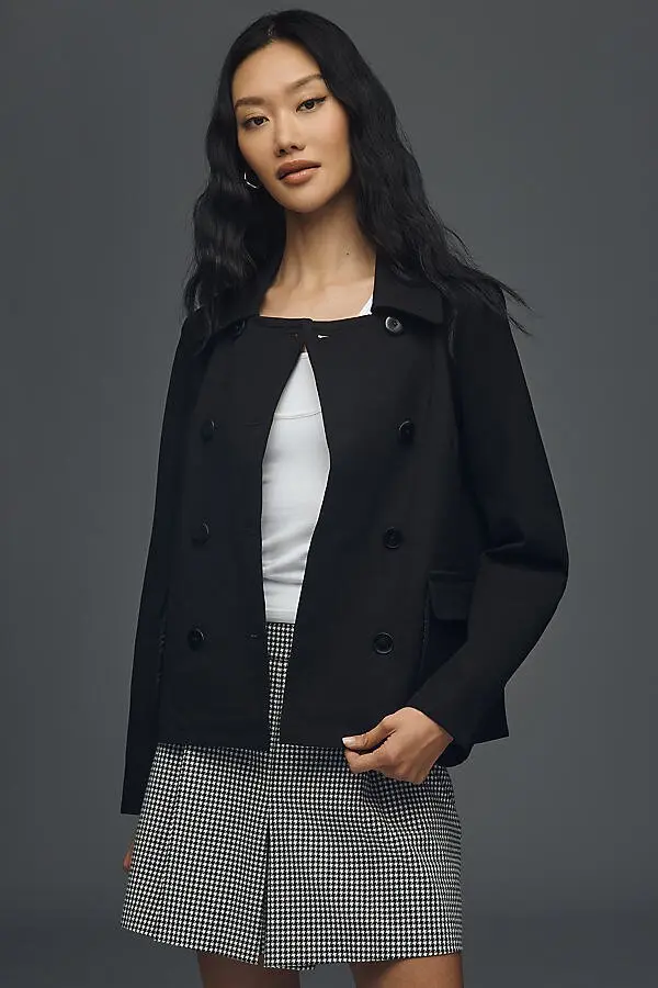 Maeve Double-breasted Knit Blazer Jacket - Black Onyx
