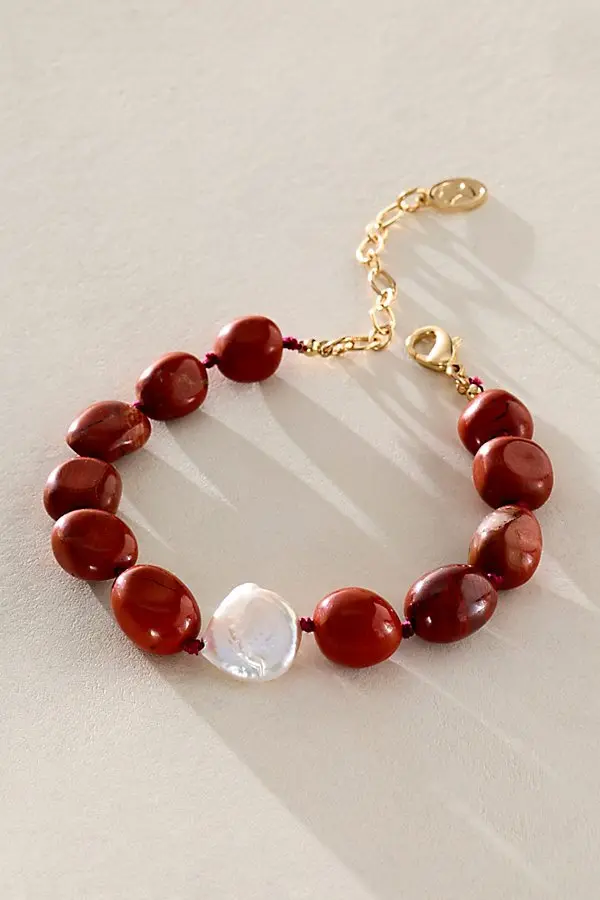 ARIANA OST Ora Semiprecious Stone Beaded Anklet - Red