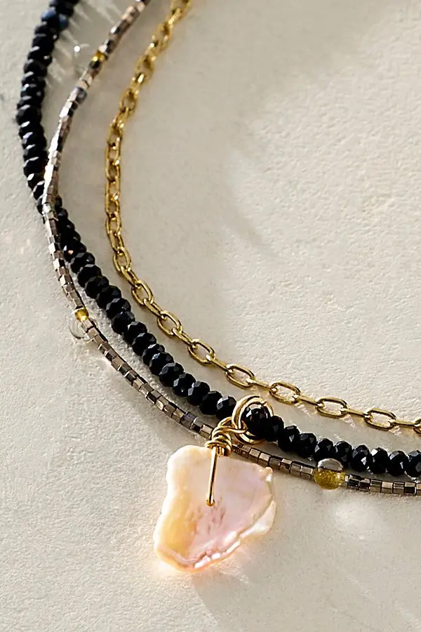 ARIANA OST Primrose Semiprecious Stone Anklet - Black