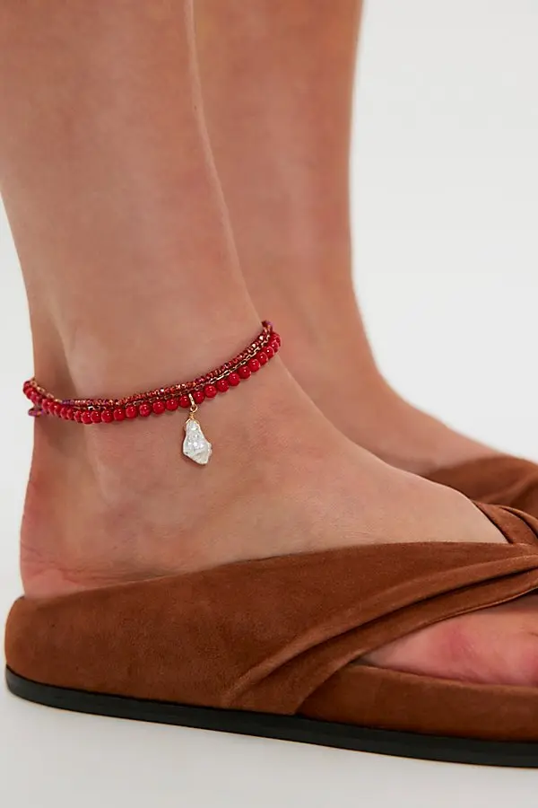 ARIANA OST Primrose Semiprecious Stone Anklet - Red