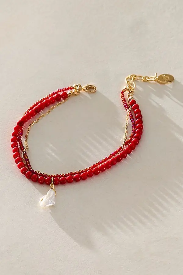 ARIANA OST Primrose Semiprecious Stone Anklet - Red