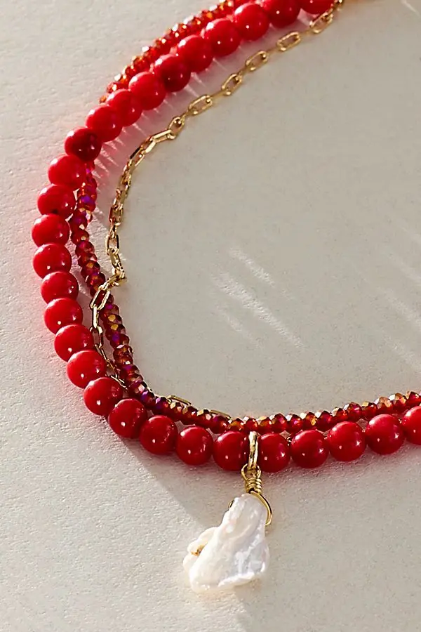 ARIANA OST Primrose Semiprecious Stone Anklet - Red