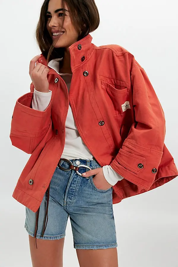Free People We The Free Collins Washed Canvas Jacket - Red Clay