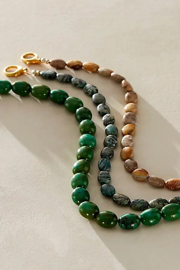 ALV Chunky Beaded Semiprecious Stone Necklace