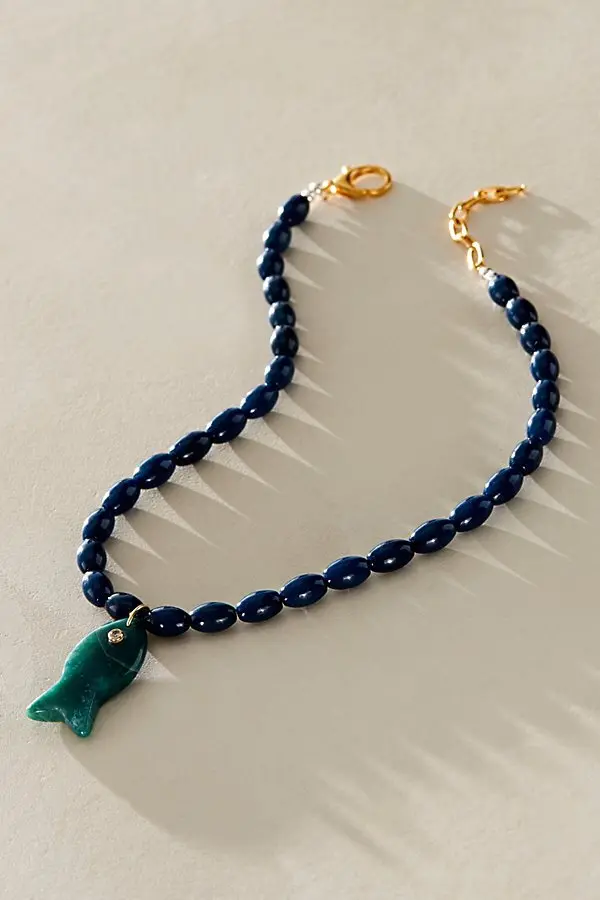 ALV Remi Semiprecious Fish Pendant Necklace - Green Fish