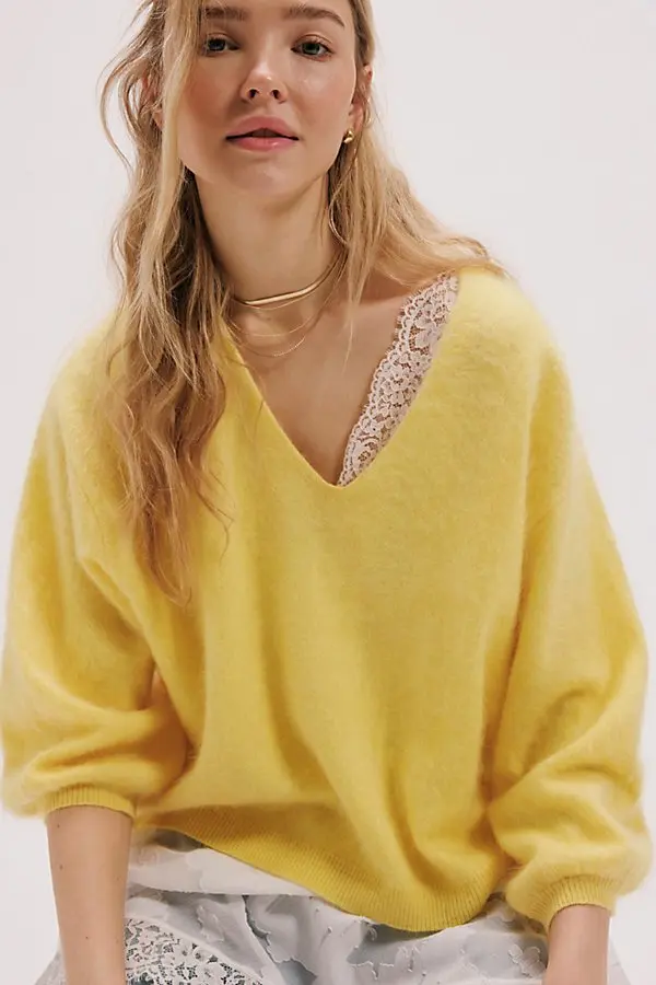 Free People Ava Brushed Cashmere Pullover - Gold