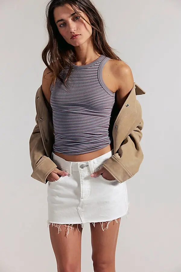 Free People We The Free Lainey Denim Mini Skirt - Brilliant White