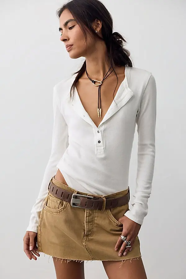 Free People We The Free Lainey Denim Mini Skirt - Sandstone
