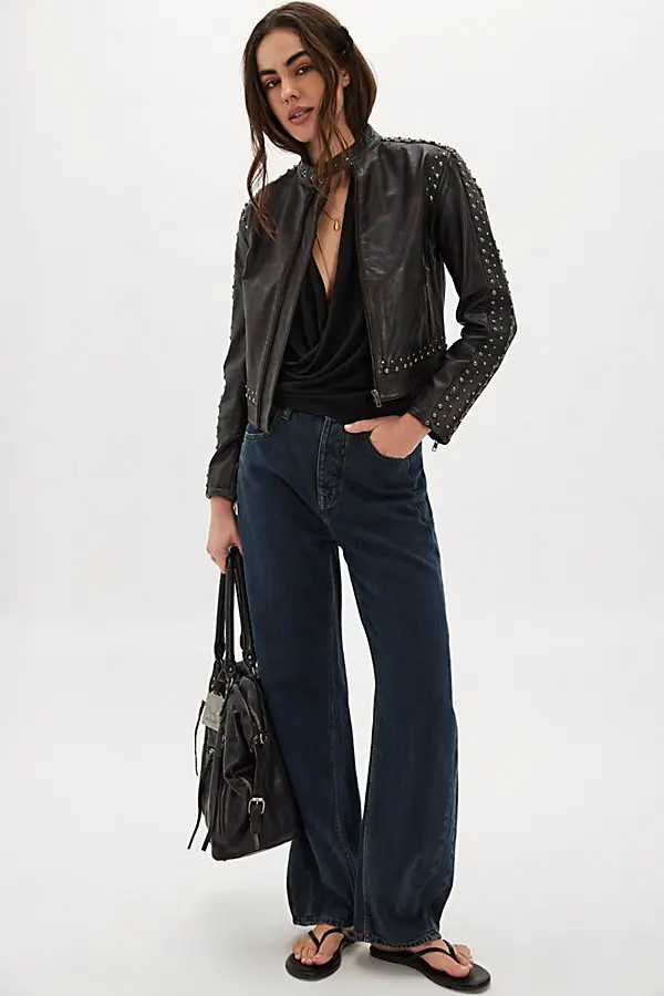 UNDERSTATED LEATHER Studded Racer Jacket