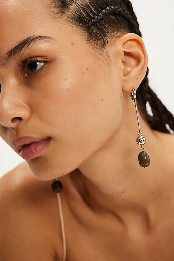 Free People Check Mate Semiprecious Stone Drop Earrings - Gold/jade