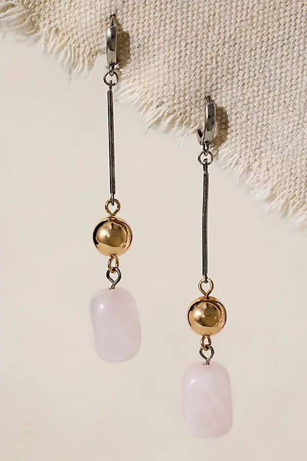 Free People Check Mate Semiprecious Stone Drop Earrings - Rose Quartz