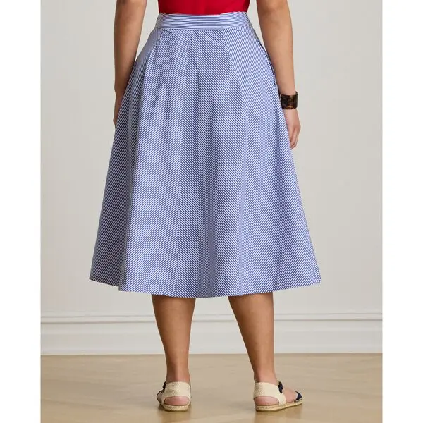 Ralph Lauren Striped Paneled Cotton Broadcloth A-line Skirt - Blue/white