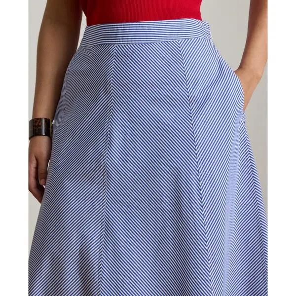 Ralph Lauren Striped Paneled Cotton Broadcloth A-line Skirt - Blue/white