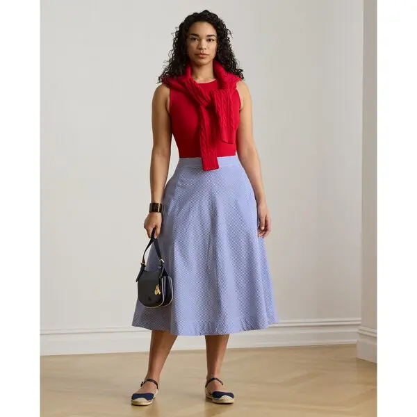 Ralph Lauren Striped Paneled Cotton Broadcloth A-line Skirt - Blue/white