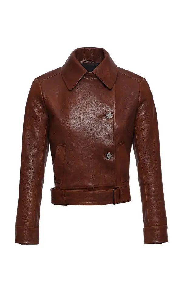Magda Butrym Funnel Neck Sheep Leather Jacket - Brown