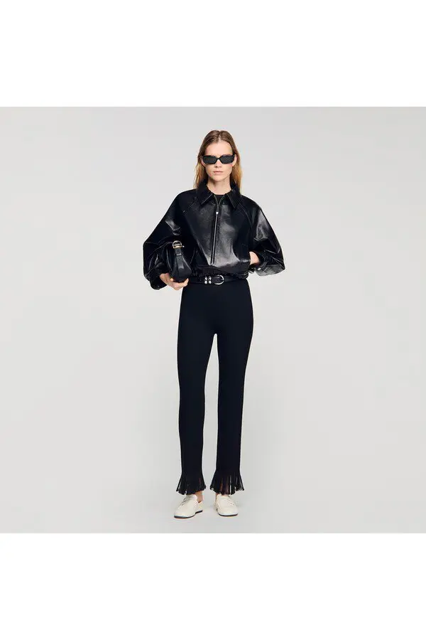 Sandro Lambskin Leather Jacket - Black