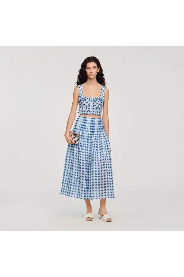 Sandro Gingham Linen Maxi Skirt