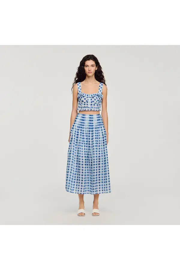 Sandro Gingham Linen Maxi Skirt