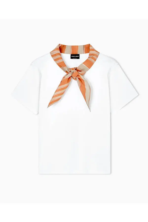 Giorgio Armani Regenagri Cotton T-shirt With Scarf - White