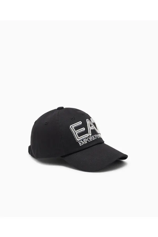 Emporio Armani Cotton Baseball Hat With Visor - Black