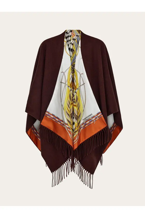 FERRAGAMO Cashmere And Silk Cape With Rooster Print
