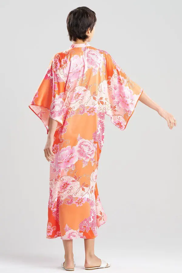 Natori Printed Satin Mandarin Butterfly Caftan