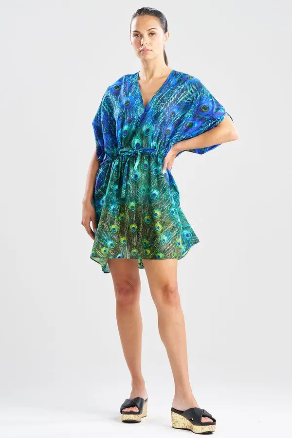 Natori Peacock Cotton Voile Short Caftan