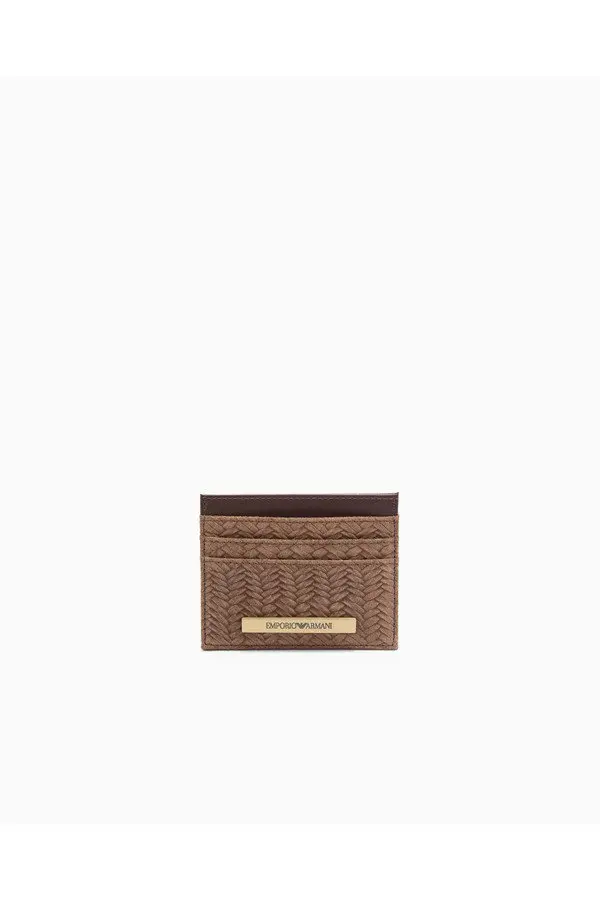 Emporio Armani Asv Embossed Suede Card Holder - Brown