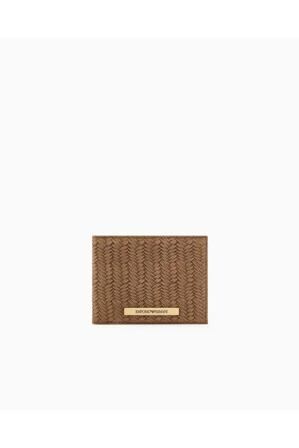 Emporio Armani Asv Embossed Suede Bifold Wallet - Brown