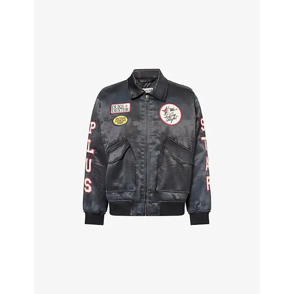 DUKE + DEXTER Multi-patch Satin Bomber Jacket