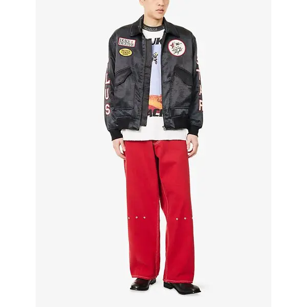 DUKE + DEXTER Multi-patch Satin Bomber Jacket